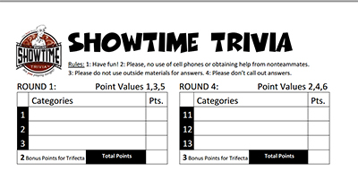 Live Trivia - Showtime Trivia - Showtime Trivia Paperwork Main Page